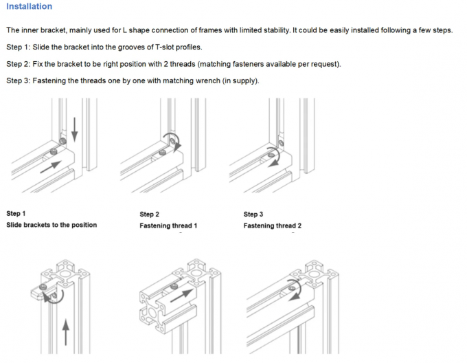 T Slot Aluminum Profile Connector L Shape Interior Bracket Conrner ISO9001